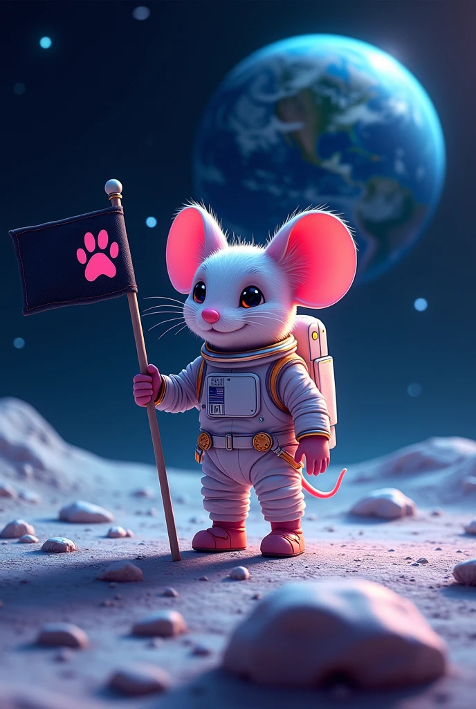 Digital Illustration cartoon of a mouse on the moon. the mouse is ...