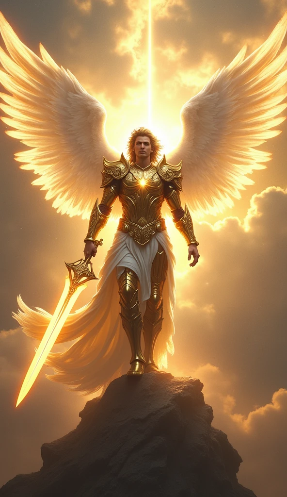 "A majestic and powerful depiction of Archangel Michael in a dramatic ...