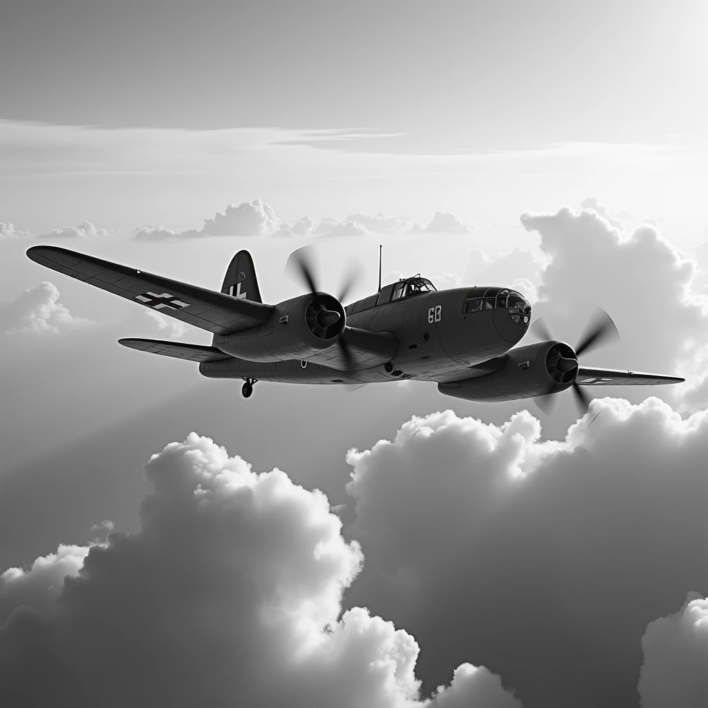 Create a black and white photo of a German Junkers -87 dive bomber ...
