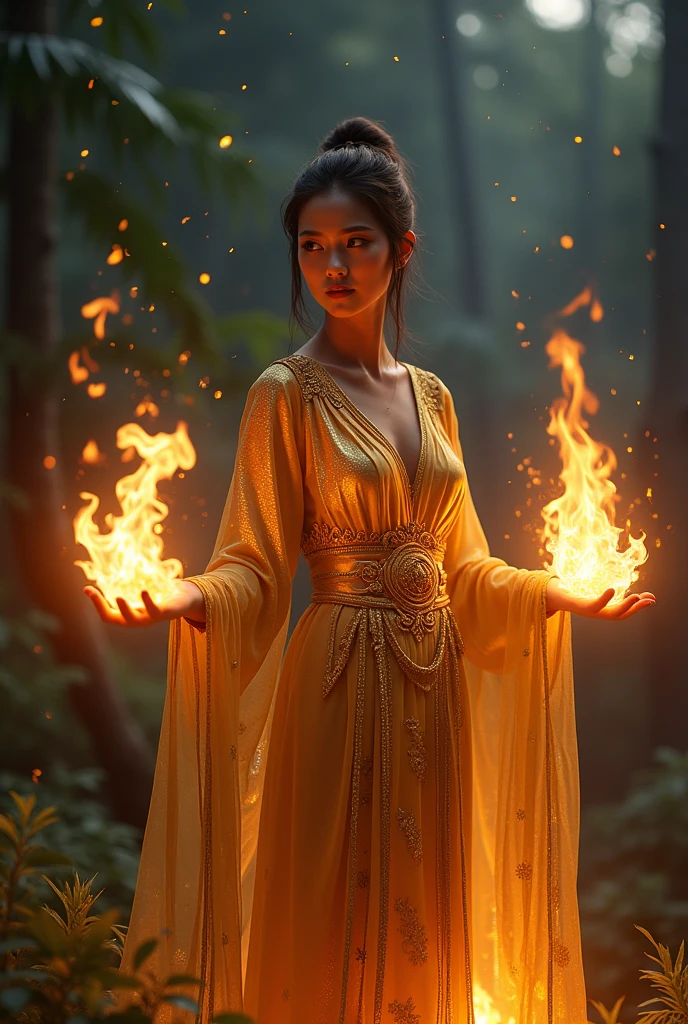 An indonesian woman in a gold robe all her clothes are gold ...