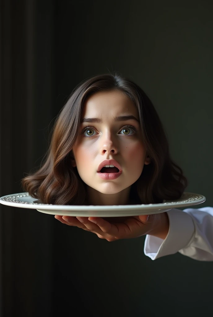 Create an image of a beautiful young european woman's disembodied head ...