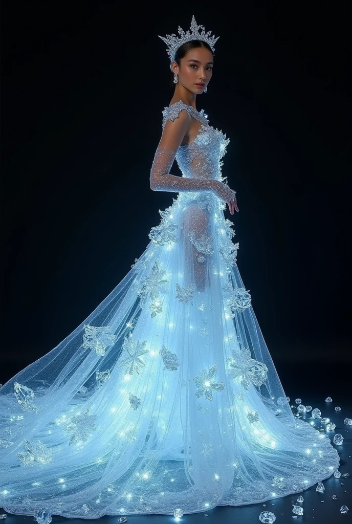 A beautiful model wearing Gorgeous ice Crystal Gown .Clear, glass ...