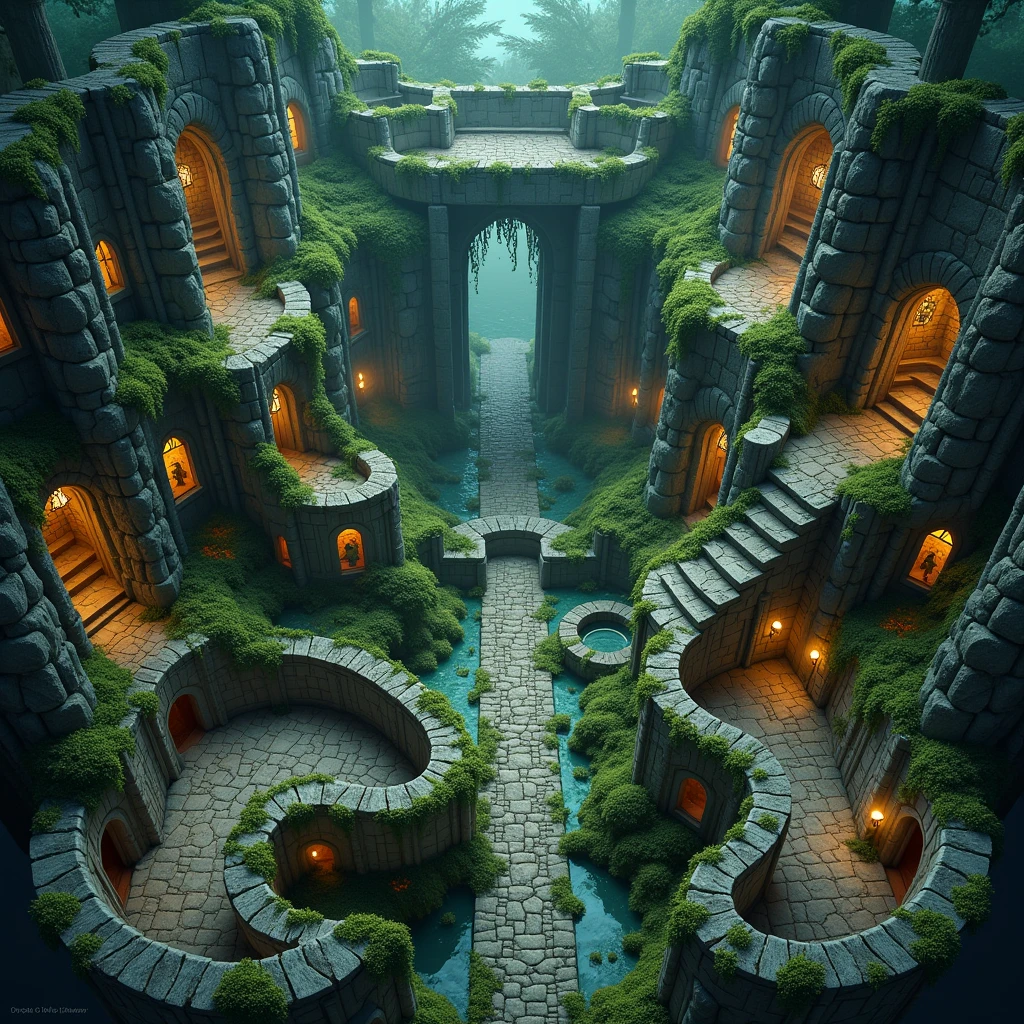 A dungeon, tabletop RPG dungeon. dungeon with elevations. interior of a ...