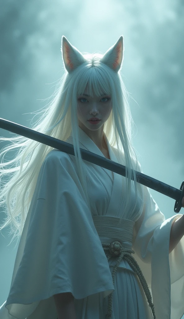 The enigmatic white fox samurai woman ,White hair color, long hair ...