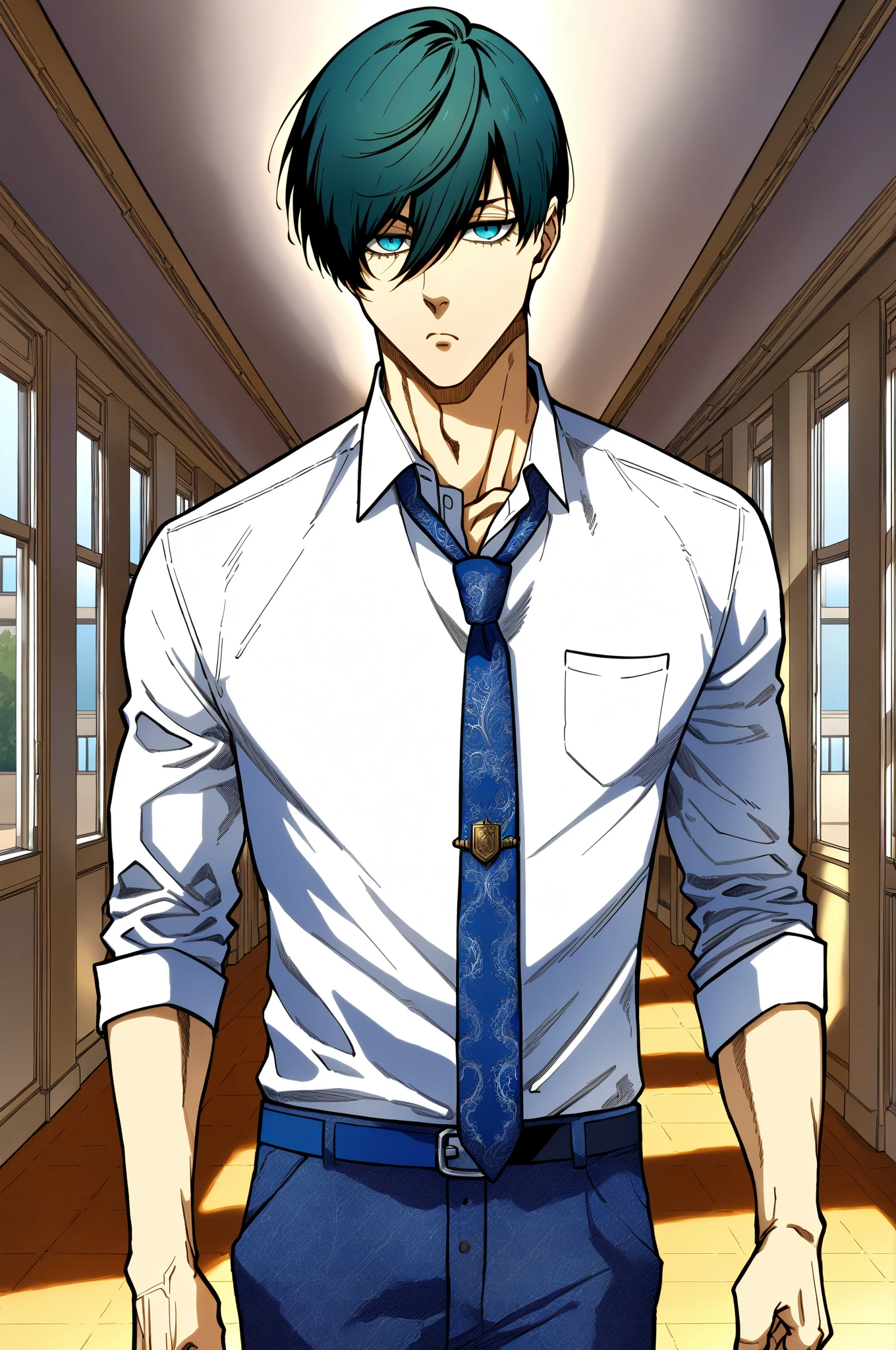 1boy, male focus, itoshi rin, Blue Lock, frown, teal eyes, underlashes ...