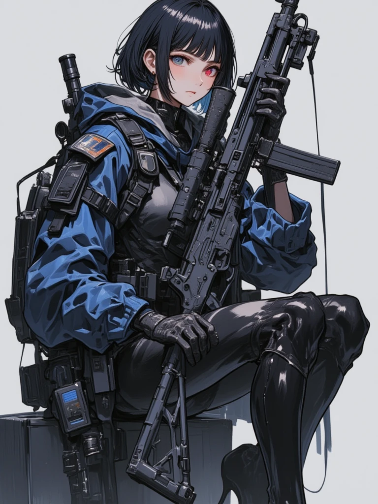 Girl police officer , short Bob-style hair with long fringes and on the ...