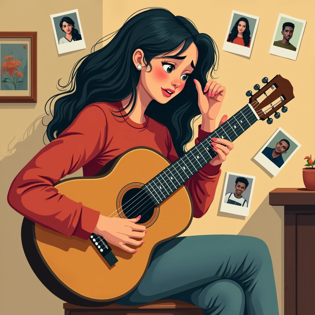 Illustrate a person who hides a talent , How to play the guitar - SeaArt AI