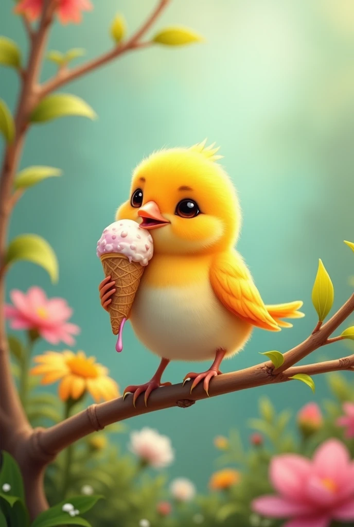A cute bird eating ice cream - SeaArt AI