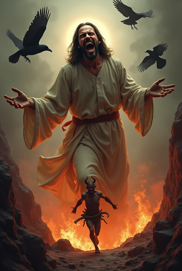 Jesus laughing with the face of a maniac , in hell, Laughing at the ...