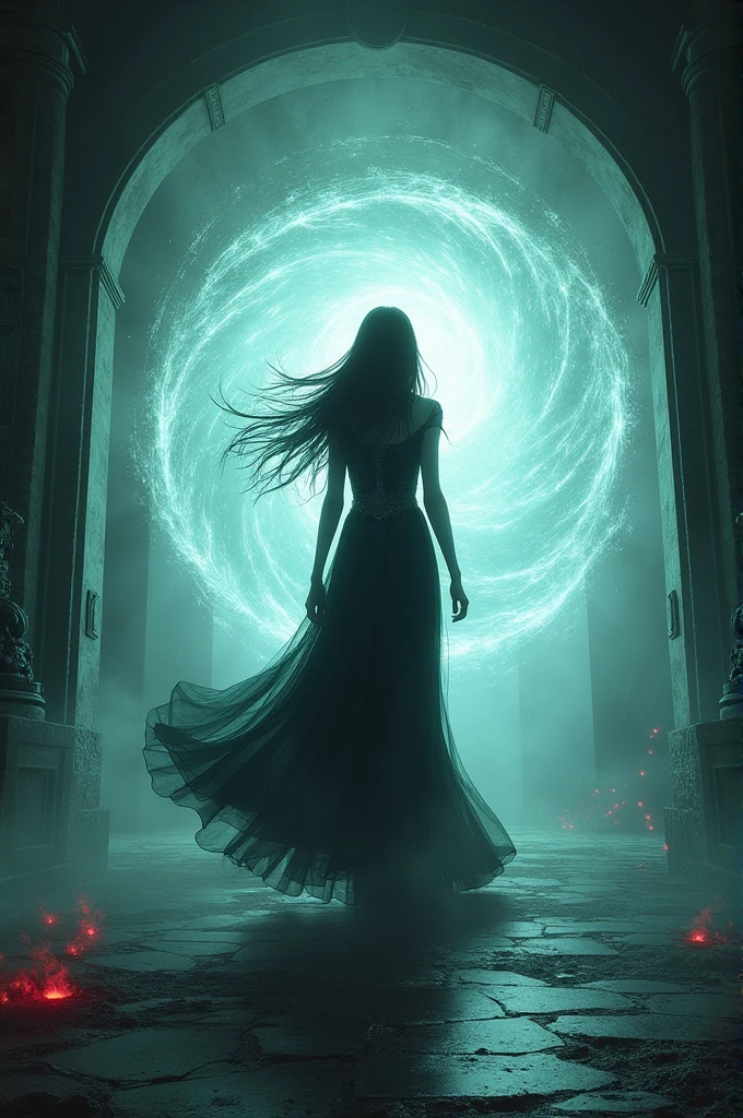 A vampire girl going through a portal - SeaArt AI