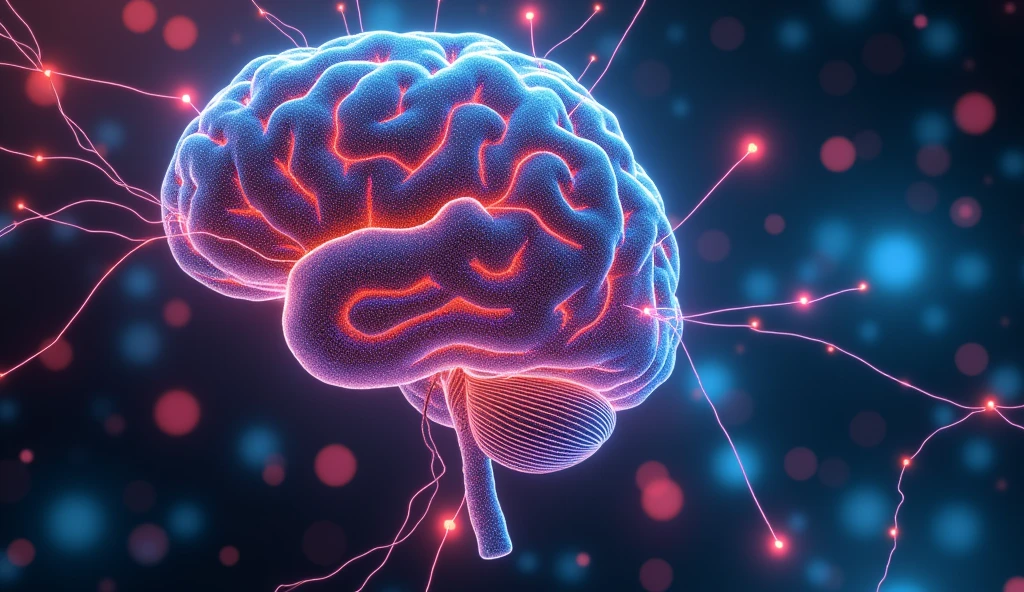 A brain, neural network, synapses, luminous points, interconnected ...