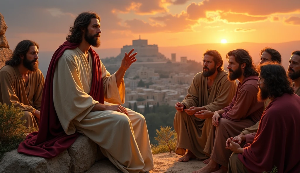 . Jesus and His Disciples on the Mount of Olives Description - SeaArt AI