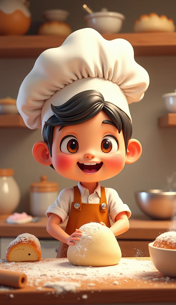 Make an image of an animated baker in the center of the kitchen - SeaArt AI