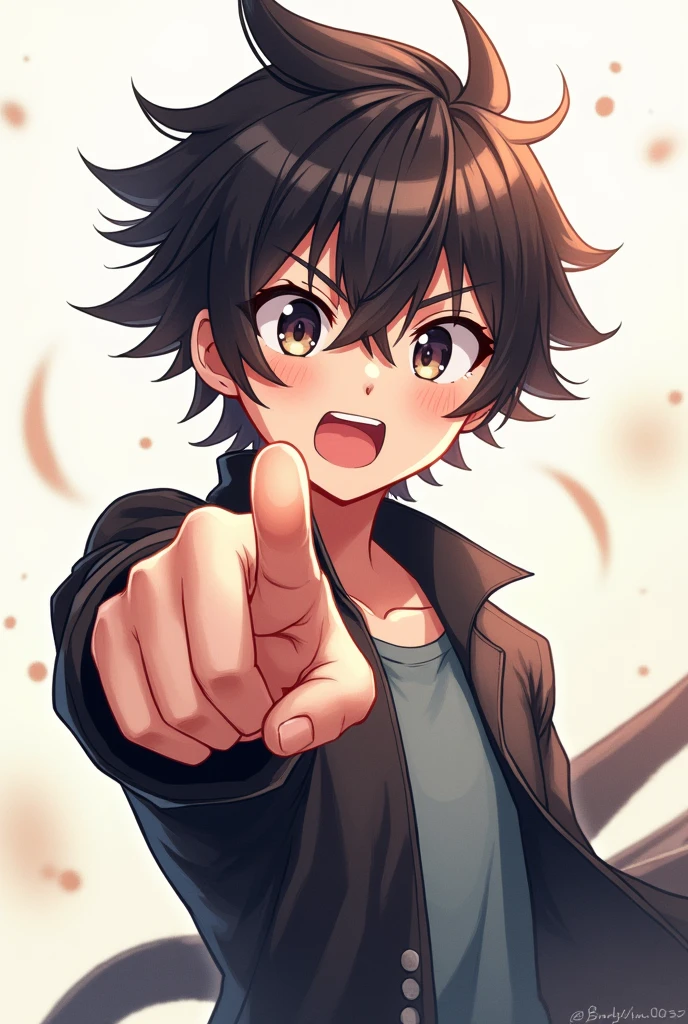 An anime character pointing a finger - SeaArt AI