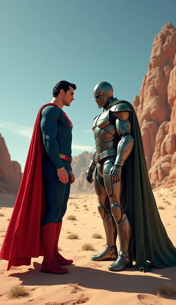 Superman confronting Dr.. Doom in a desert , ultra realistic and ...