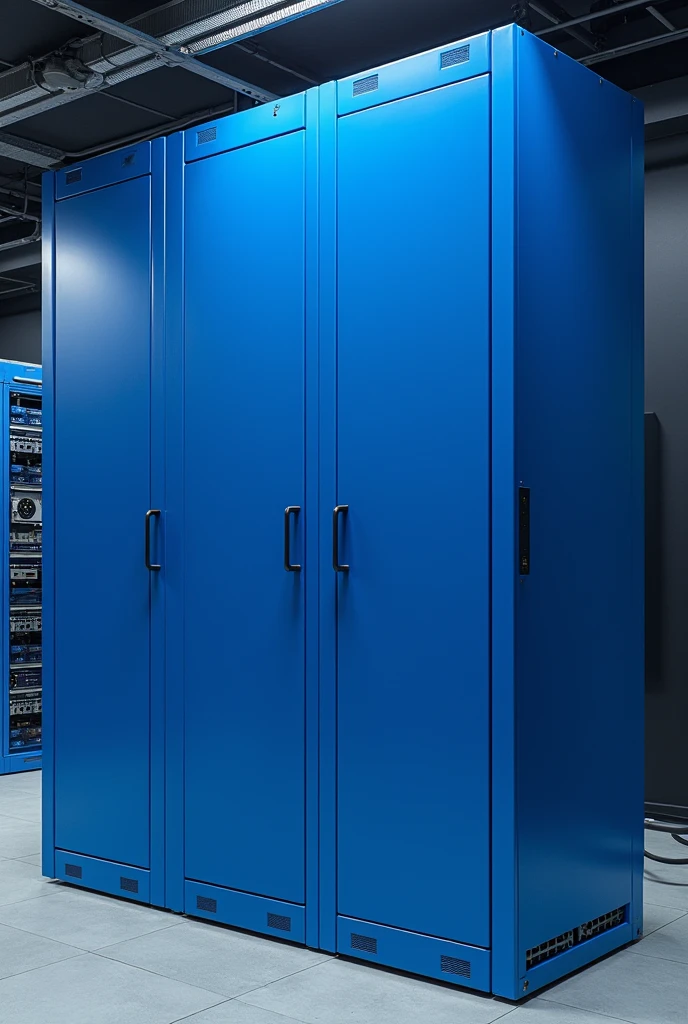 Create me a communications rack with striking blue colors - SeaArt AI