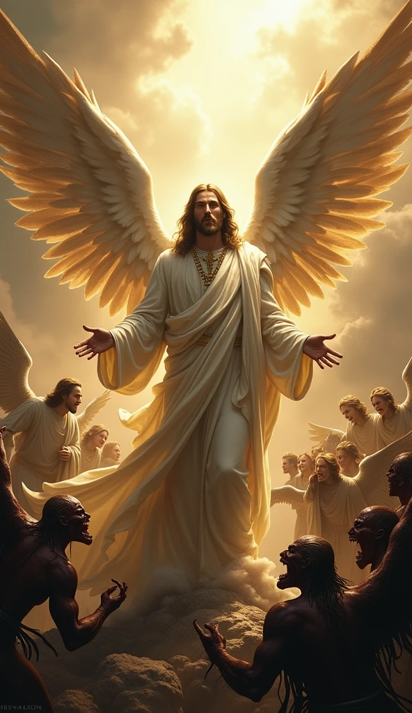 Jesus with the legion of angels facing the devil with the legion of ...