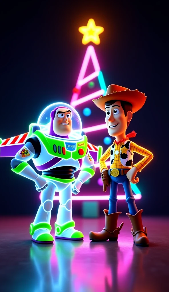 "An illustration of glowing neon-style cartoon characters resembling ...