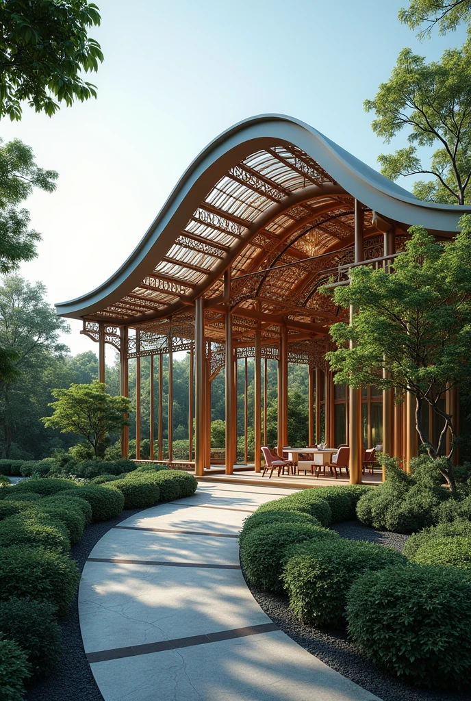 Curved glass chinese influence roof - SeaArt AI