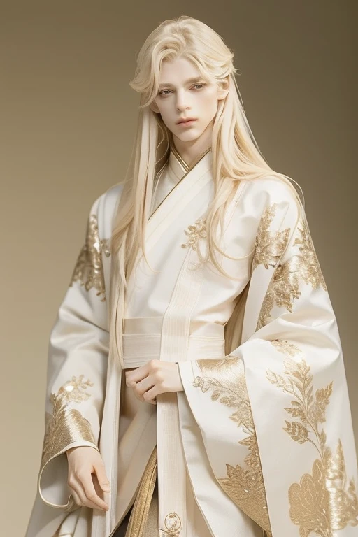 A pretty handsome, delicate, Skinny Male, Very long light blonde hair ...