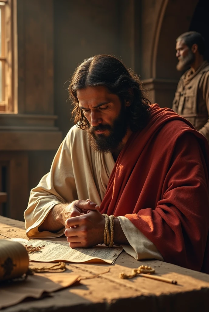 Jesus Christ, with his hands tied, like the suffering servant seen from ...