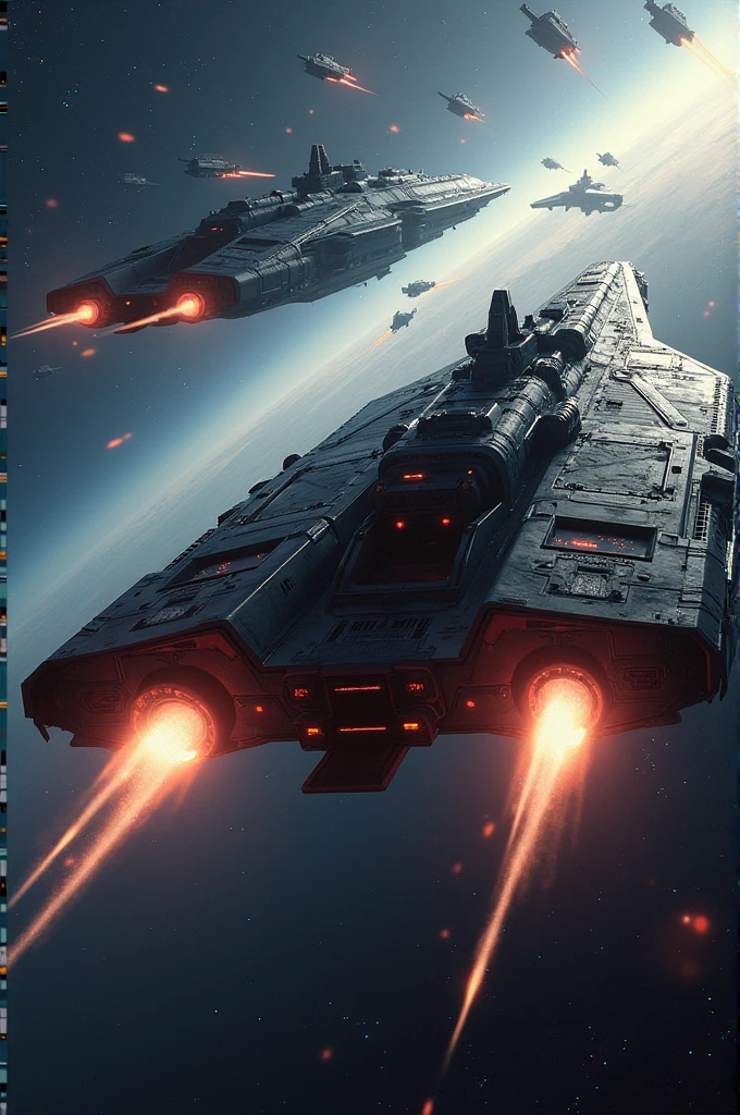 A warship attacks enemy ships in space - SeaArt AI