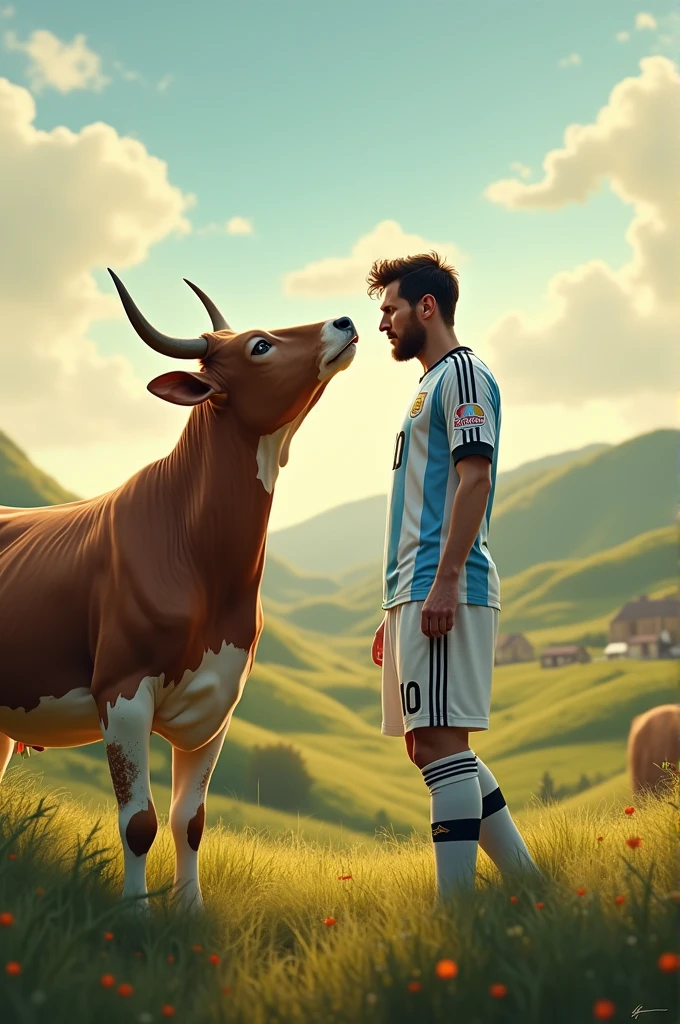 Messi with cow - SeaArt AI