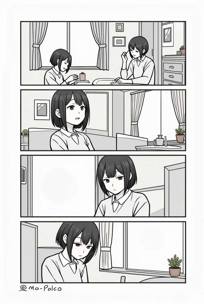 Create a short Japanese manga with at least four scenes, where the ...