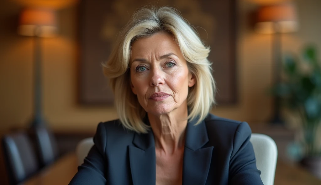 A 59 year old Caucasian woman with thick, impeccably coiffed blonde ...