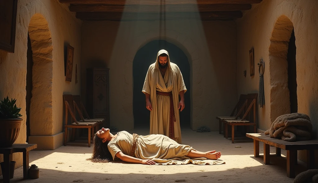 The Levit in an ancient home and his wife on the ground - SeaArt AI