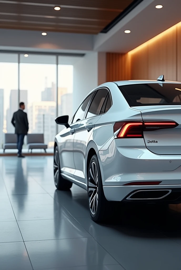 2025 Volkswagen Jetta white exterior close back side view in showroom ...