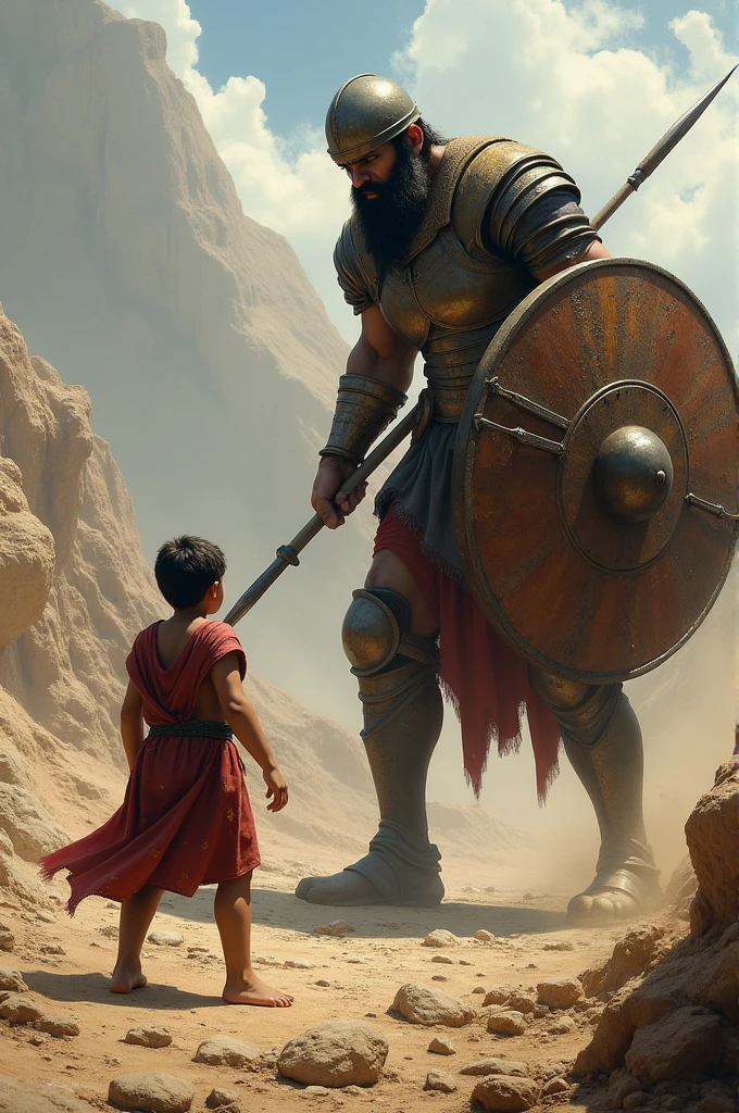 David and Goliath fighting realistic image - SeaArt AI