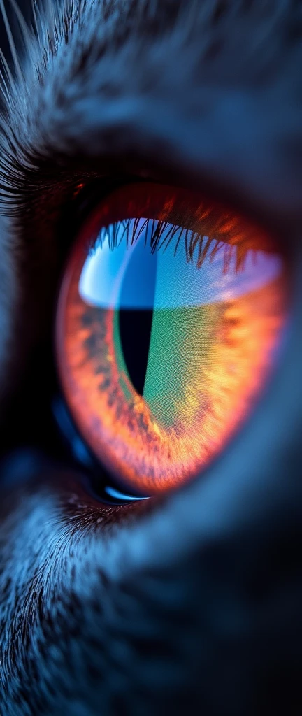 Close-up of a beautiful cat eye\( beautiful, cosmic-colored, shining ...