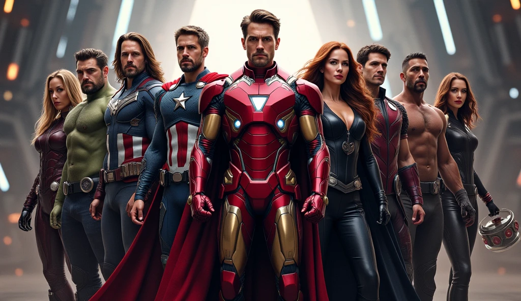 All avengers characters standing in one frame, sexy - SeaArt AI