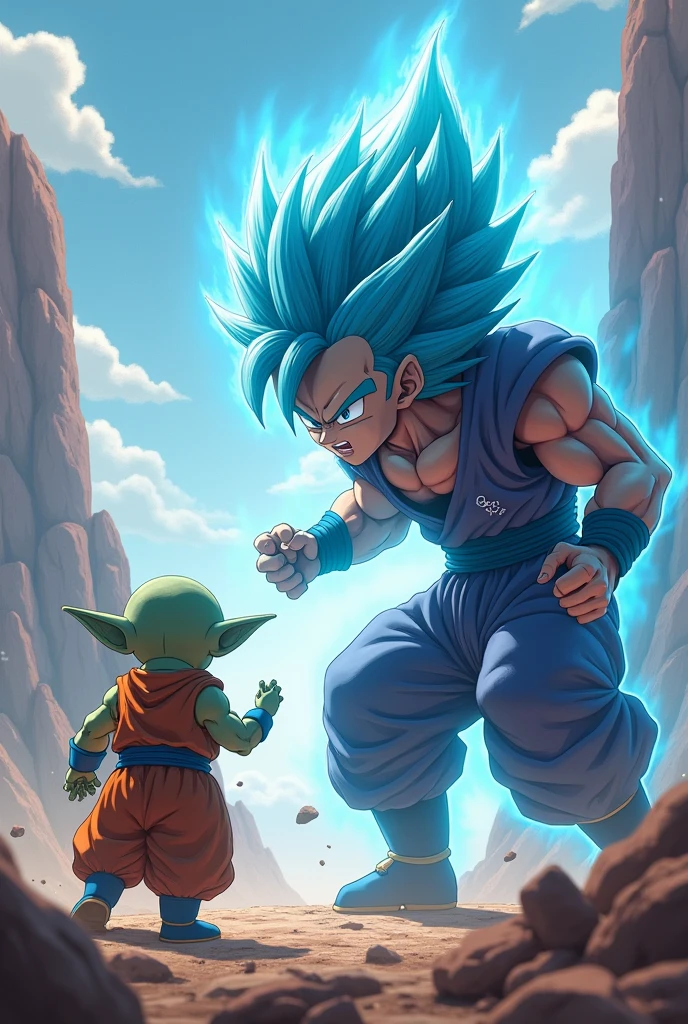 Grogu Strong vs Goku Super Sayan Blue 3D animated - SeaArt AI
