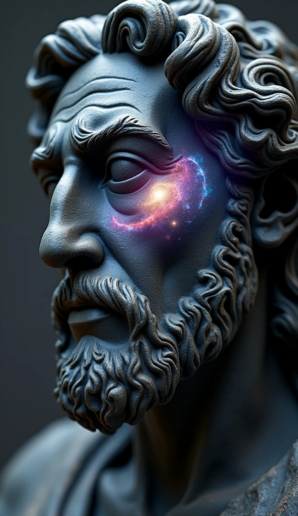 ancient ultra-realistic stoic dark marble statue, representing a ...