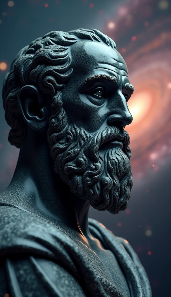 ancient ultra-realistic stoic dark marble statue, representing a ...