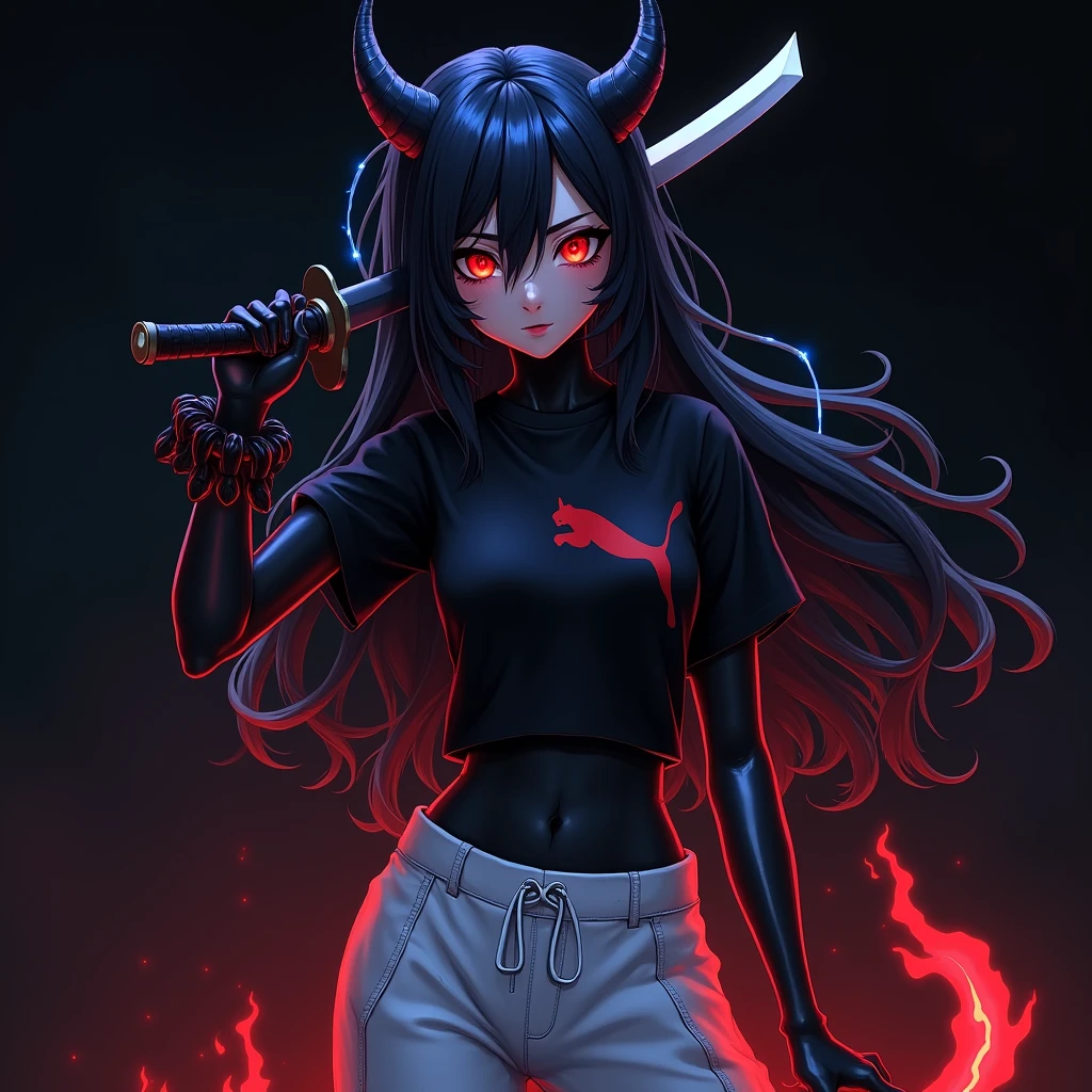 Beautiful adult demonic girl from hell. Long black hair with blue ...