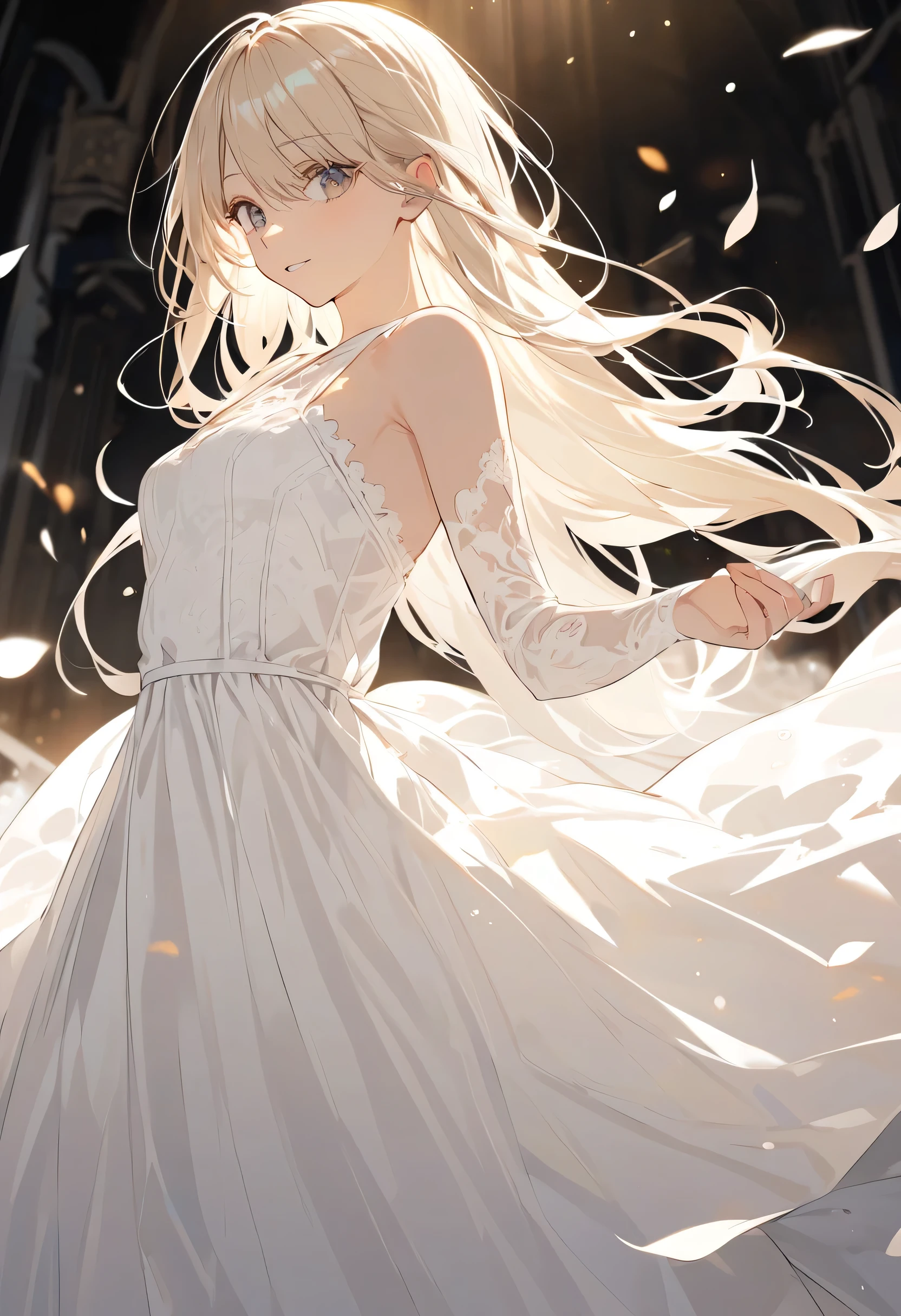 Anime girl in white dress with long hair and flowing white dress ...