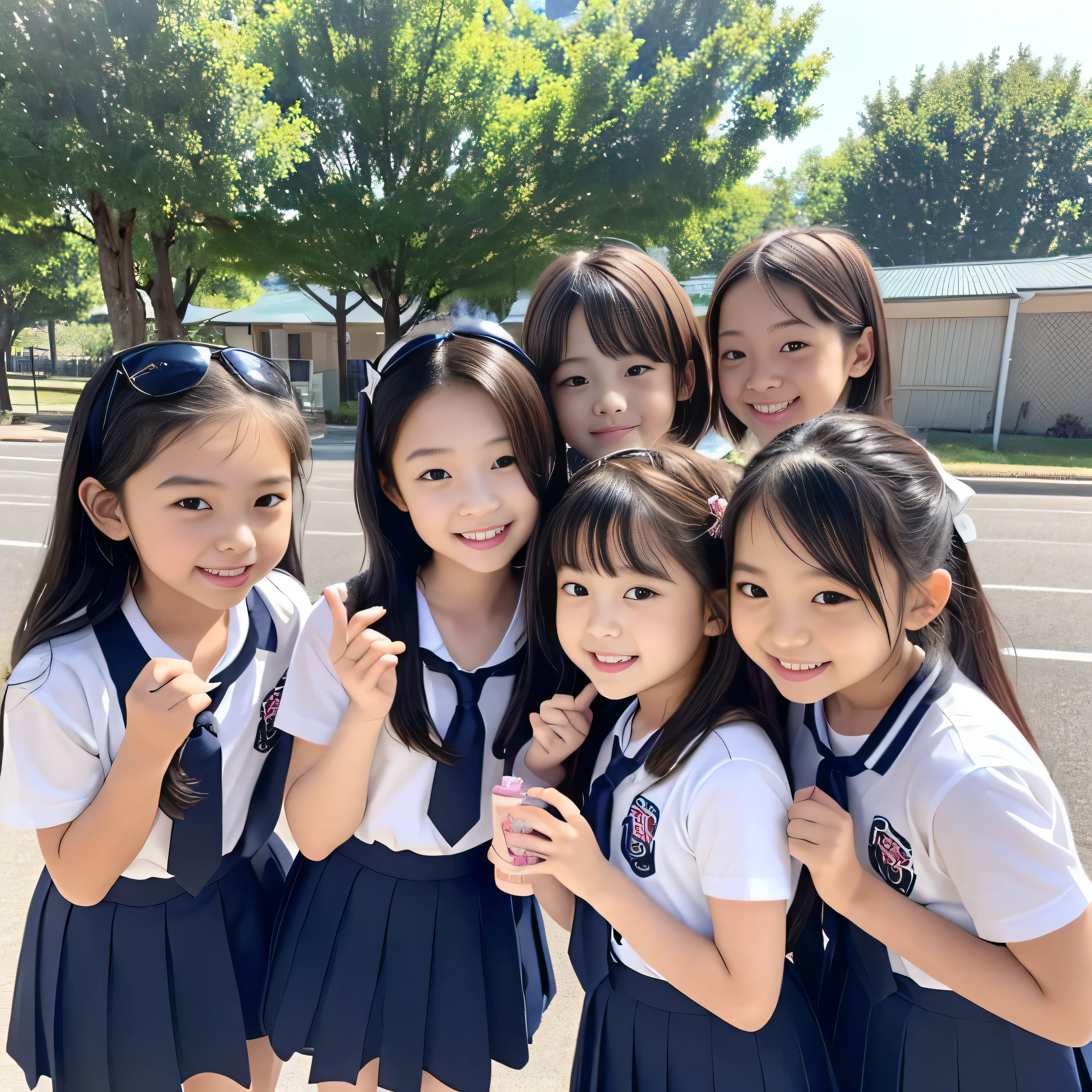 There are four girls in school uniforms posing for a picture - SeaArt AI