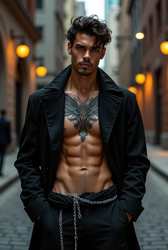 Image is a high-fashion editorial photograph featuring a male model in ...