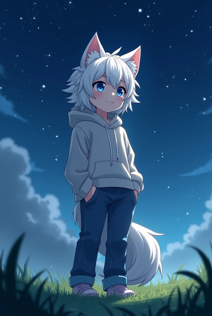 Werewolf with short white hair , wavy, wearing casual clothes - SeaArt AI