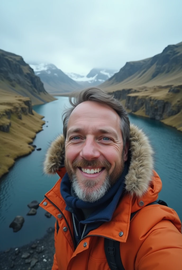 A short video of a man taking a selfie of himself in Iceland - SeaArt AI