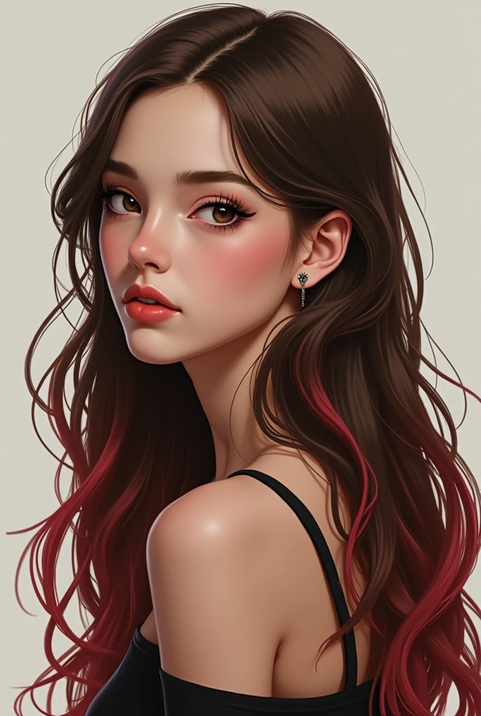 A 16-year-old realistic brunette with red hairCabelo comprido - SeaArt AI