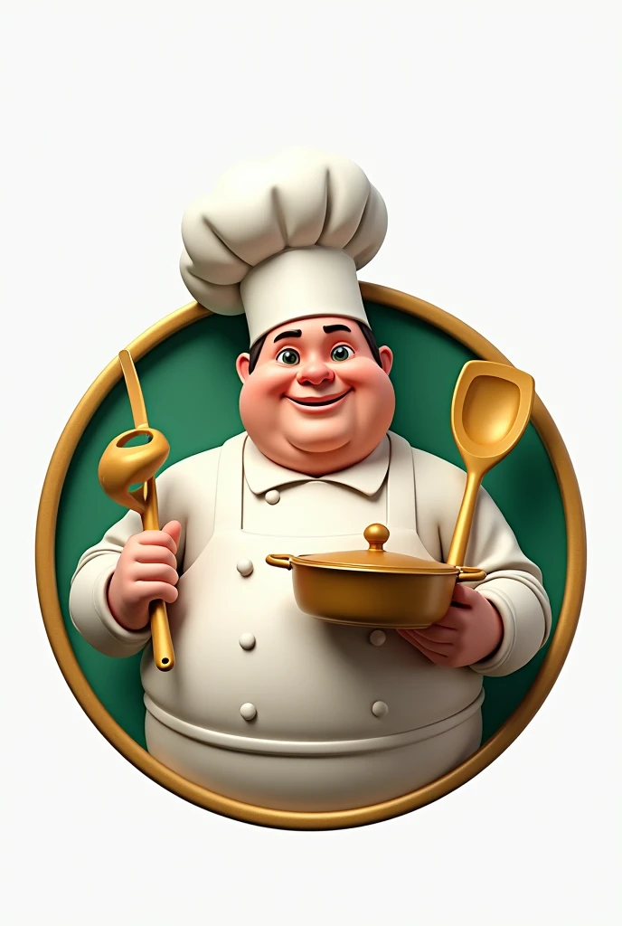 A round logo with a golden green circle color with aesthetic model with ...