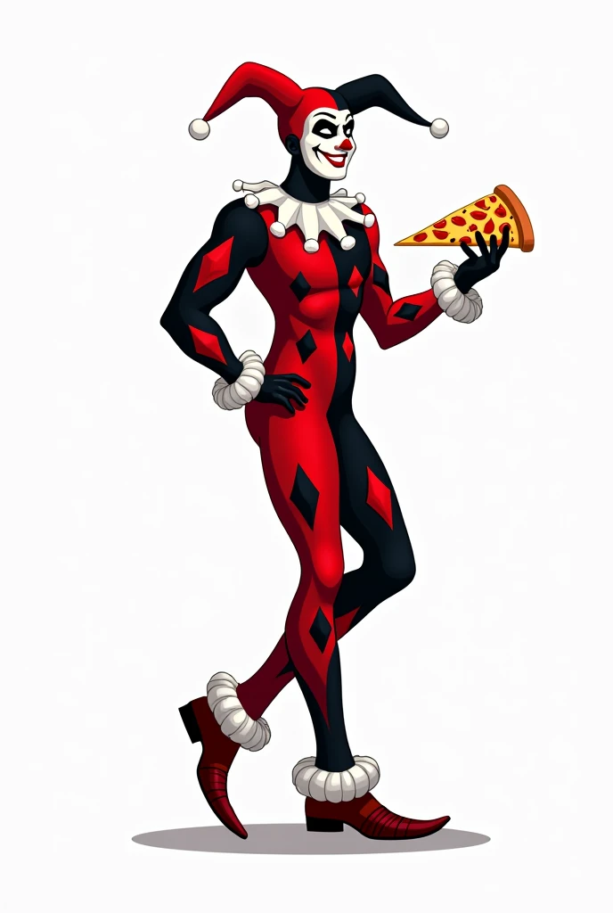 Image of Harlequin man walking , eating pizza with both hands - SeaArt AI