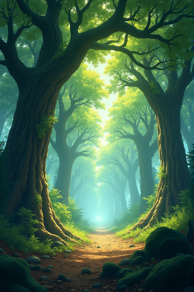 A photo for an animated series that shows a beautiful oak forest and at ...