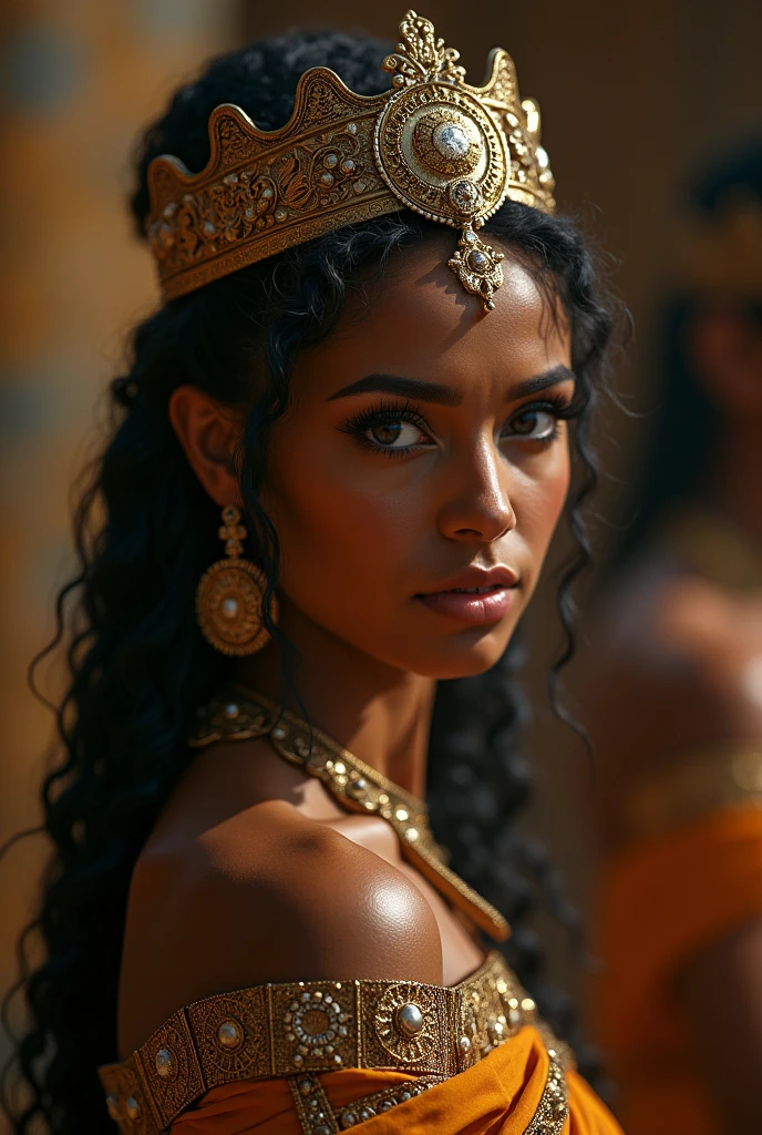 A beautiful detailed black-skinned Cleopatra,extremely detailed eyes ...