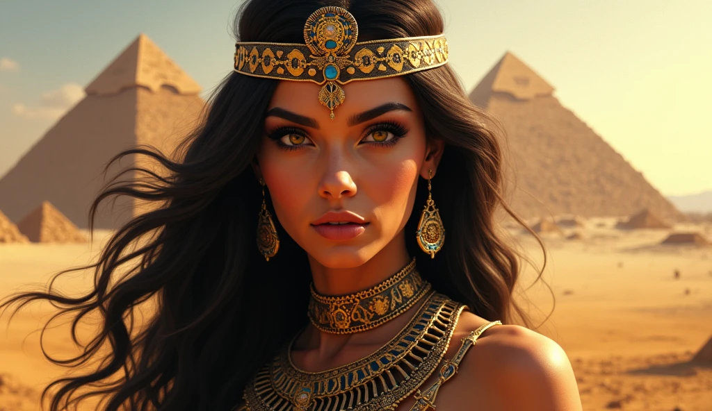 Sexy Cleopatra with golden eyes in the background of the Egyptian ...