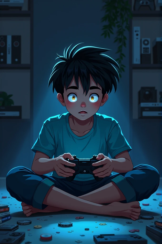 An image of a boy playing video games with difficult challenges - SeaArt AI